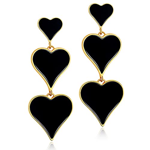 D.Rosse Chic Green Enamel Heart Stud Earrings Post Gold Red Interlocking Heart Drop Dangle Earrings for Women Girls Christmas Valentine’s Day Gift (Red)
