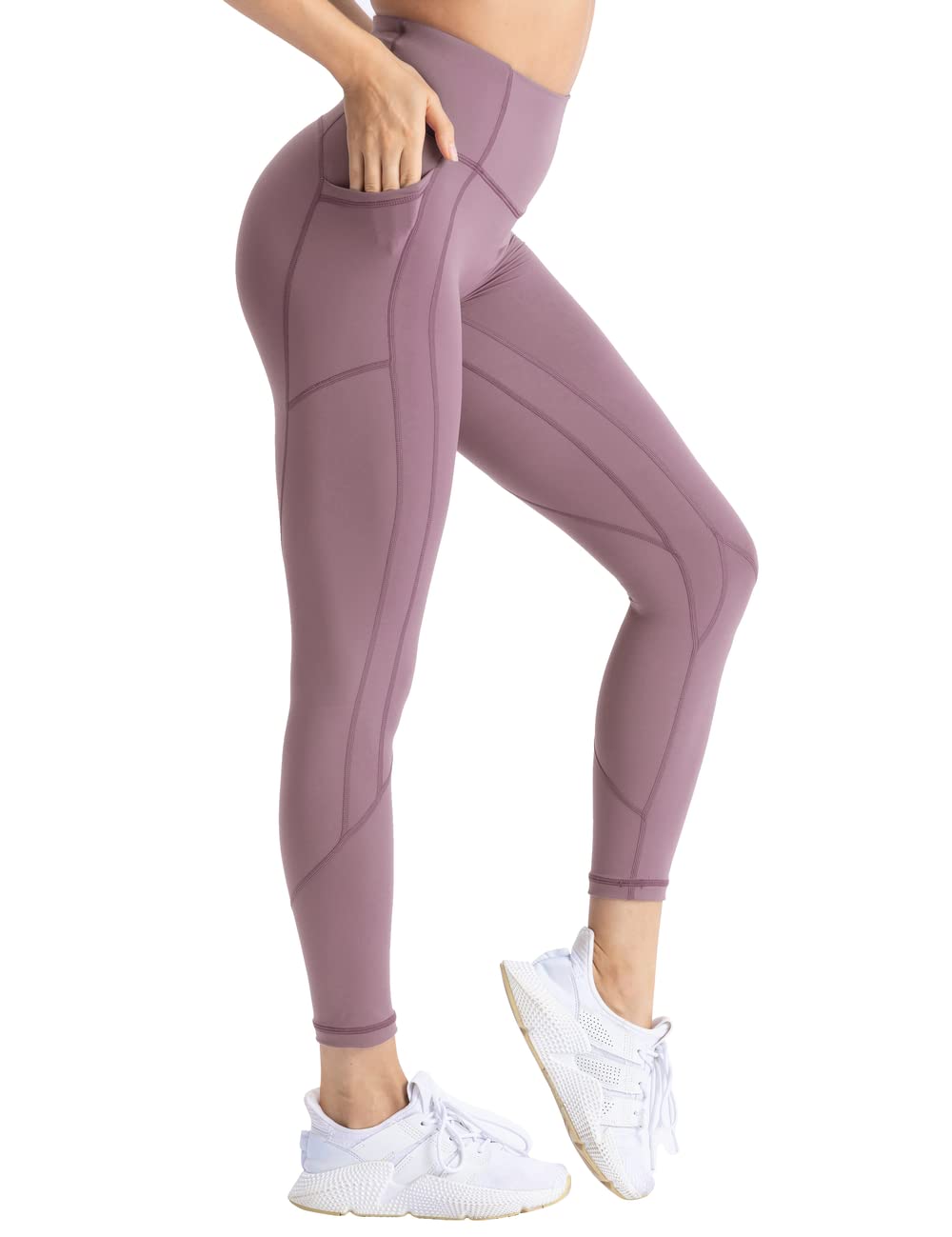 coastal rose Women's High Waisted Yoga Pants Tummy Control Workout Leggings with Pocket Compression Running Tights XL Light Grey Blue