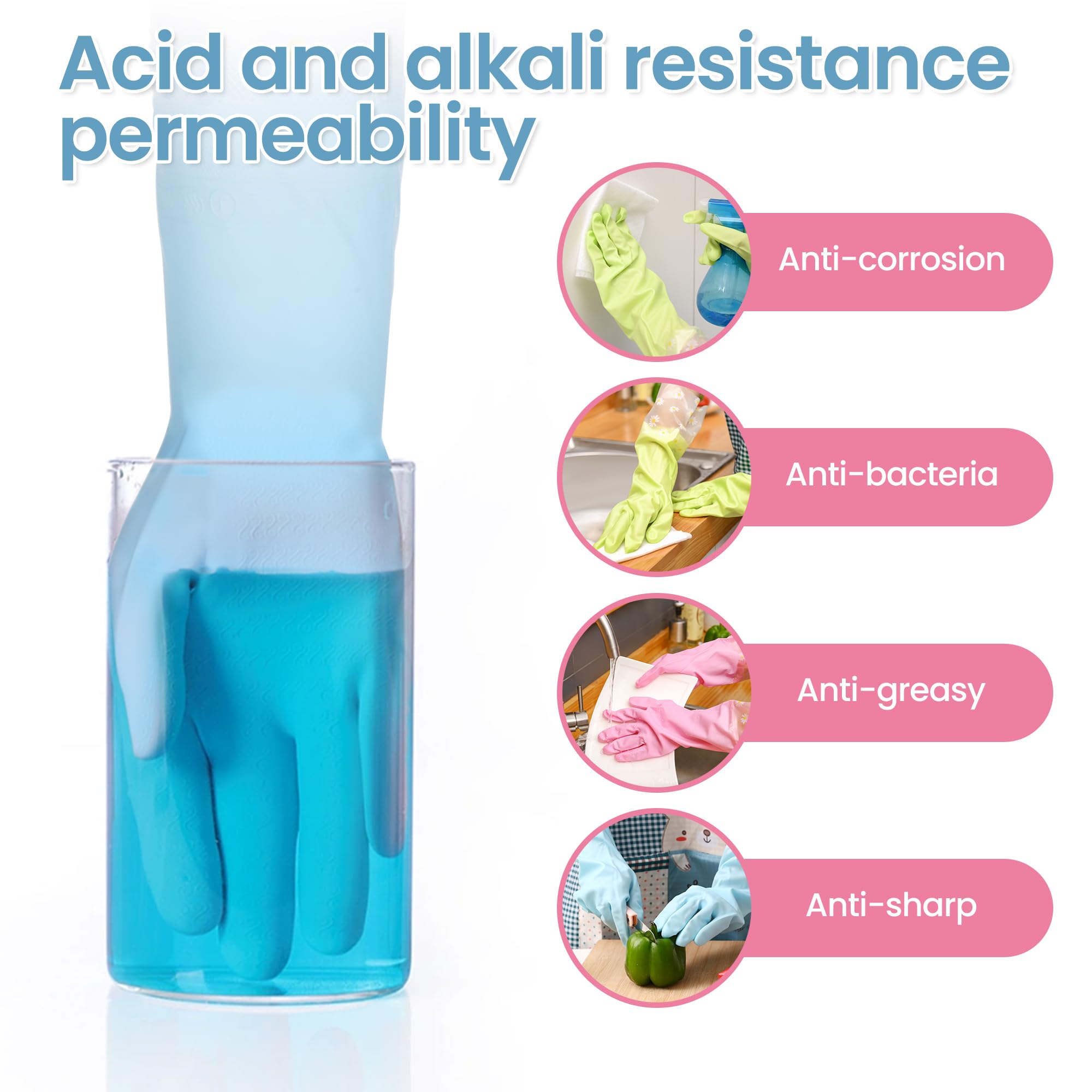 CAYYET 3 Pairs Reusable Cleaning and Dishwashing Gloves - Non-Slip Kitchen Gardening Laundry Dishwashing Gloves (S/M/L)
