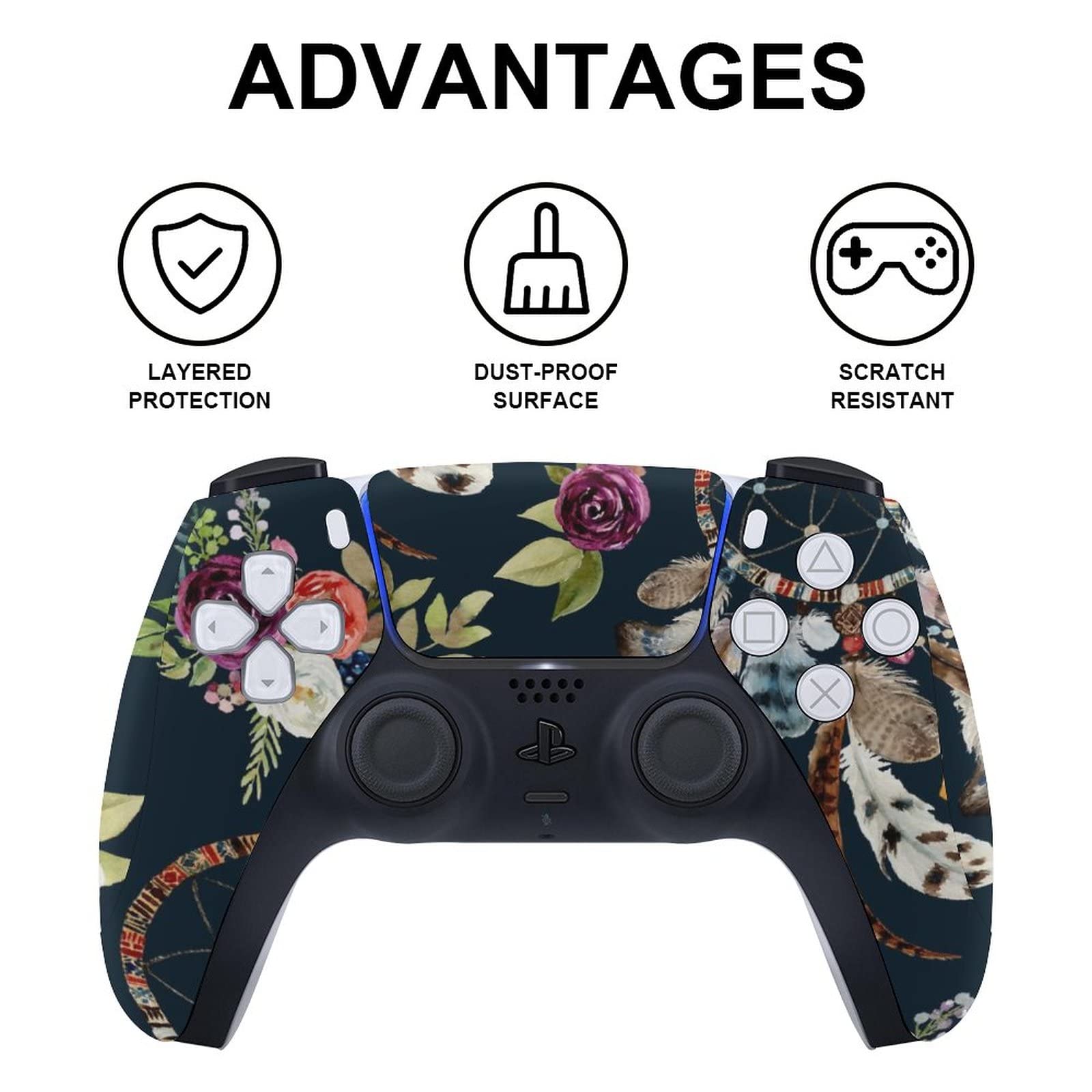 Dream Catcher and Flowers Full Protective Skin Cover Design Wrap Decal Sticker Compatible with PS5 Digital Edition Console and Controller