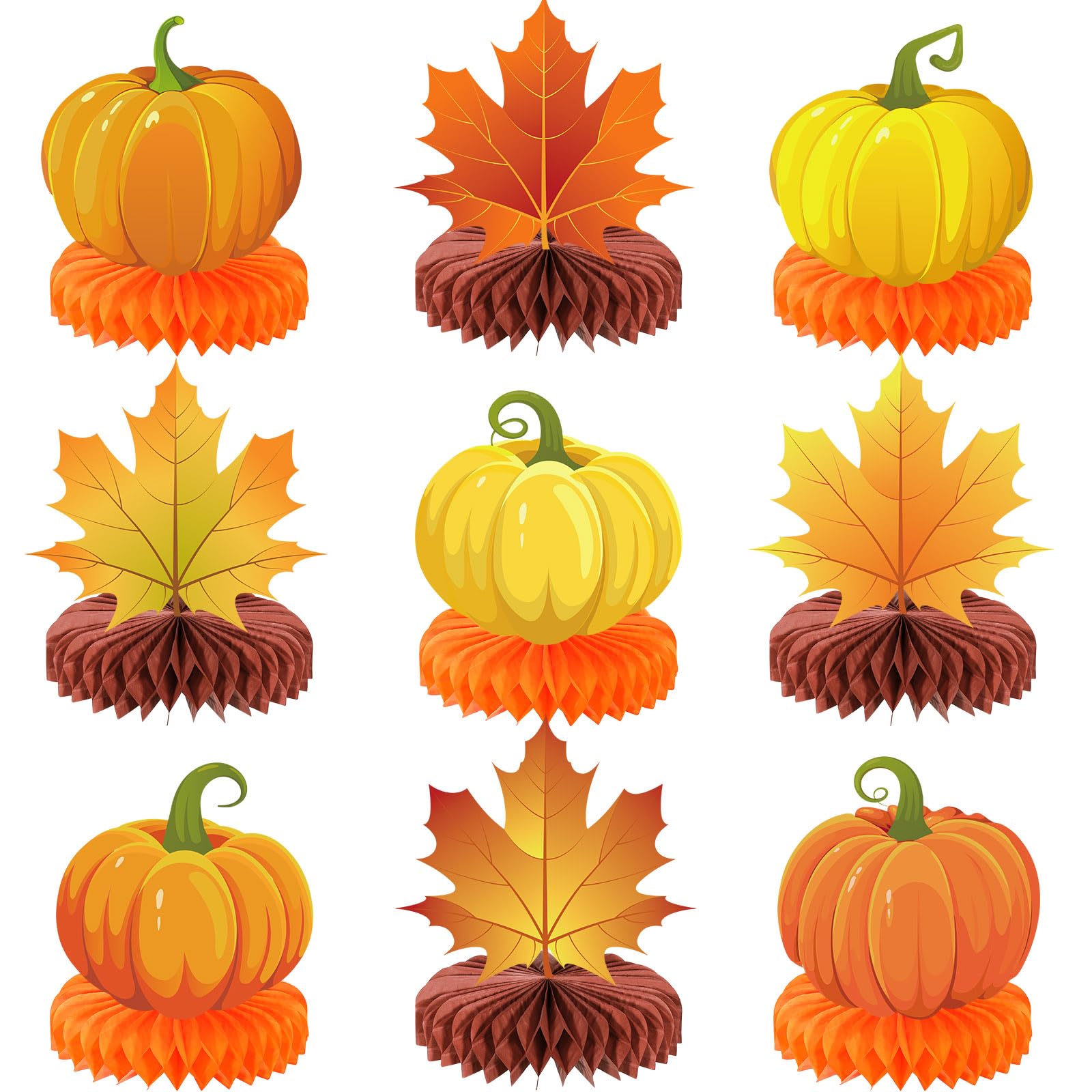Faccito 9 Pcs Fall Honeycomb Centerpieces Fall Thanksgiving Party Decorations Paper Fall Pumpkin Maple Leaf Table Centerpieces for Autumn Thanksgiving Harvest Party Favors Home Table Decor