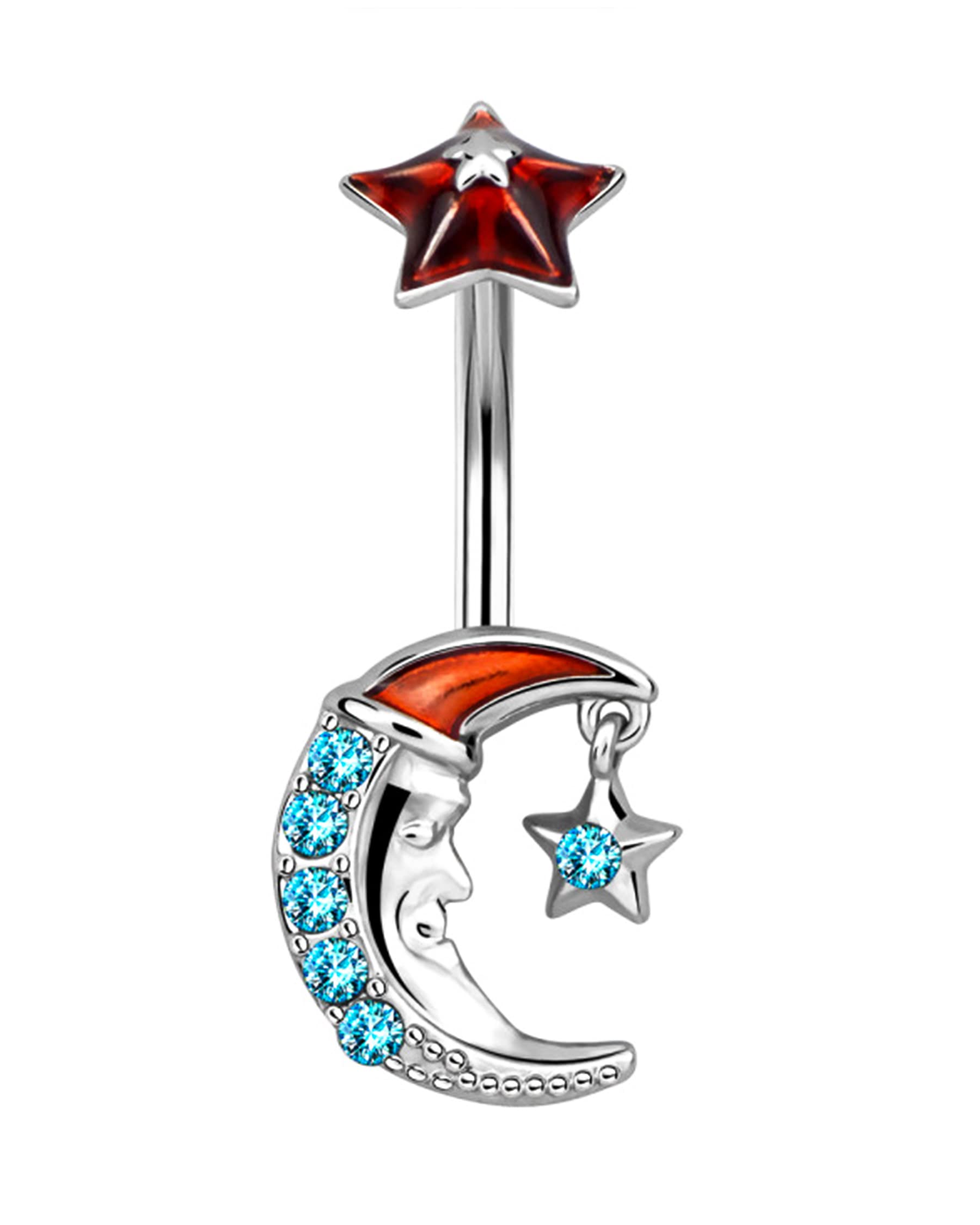 COCHARM 14g Christmas Belly Button Rings Moon Belly Rings for Women Cute Moon Belly Piercing Dainty Witch Navel Piercing Jewelry