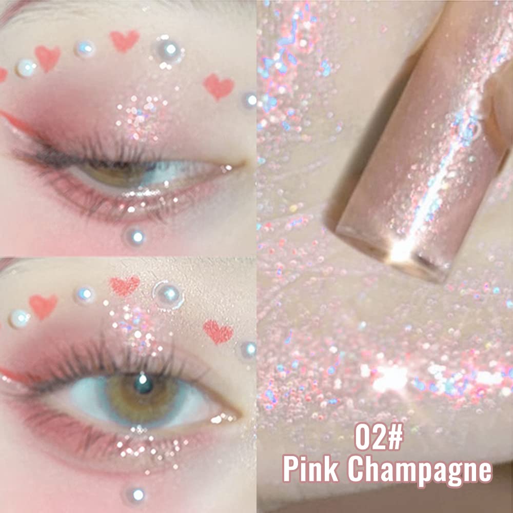 Erinde Liquid Glitter Eyeshadow Eyeliner -Korean Makeup, | Tear Drop, Shimmer Metallic, Lightweight Water Texture, Long Wearing | Loose Glitter Glue for Crystals Eye Glitter #02 Pink Champagne