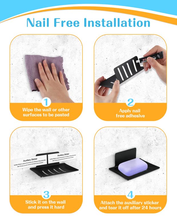 MOVNO 2 Pack Soap Dish Shower Waterfall-Matte Black SUS304 Stainless Steel Soap Tray, Soap Saver Drainer for Shower/Bathroom/Kitchen/Counter Top, Keep Soap Bars Dry & Clean