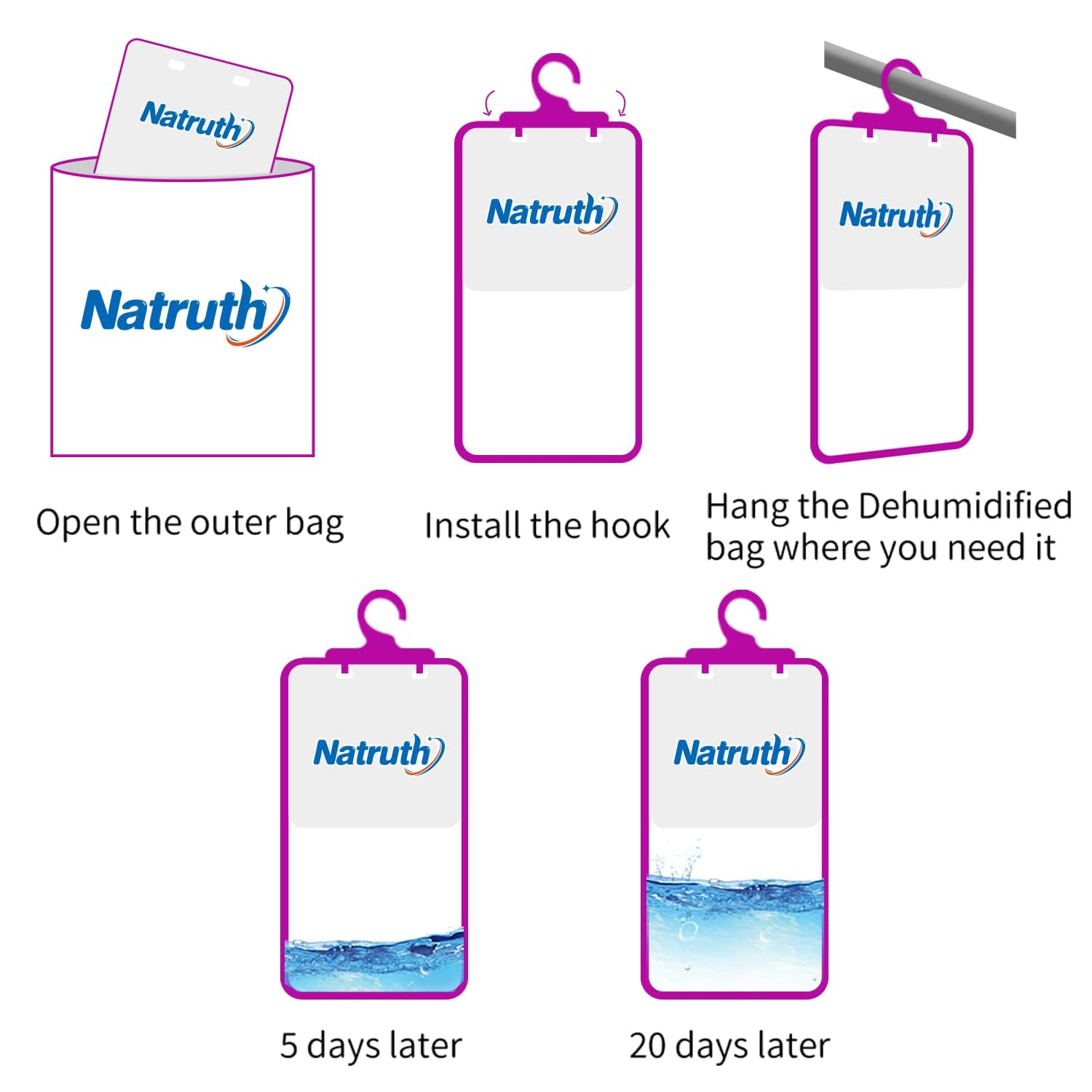 NATRUTH 8-PACK Moisture Absorber Bags With Lavender,Desiccant Hanging Bag Use for Kitchen Bathroom Wardrobe, Eliminates Odors,Odor Absorber Humidity Packs, Hanging Closet Dehumidifier Bags for Closet