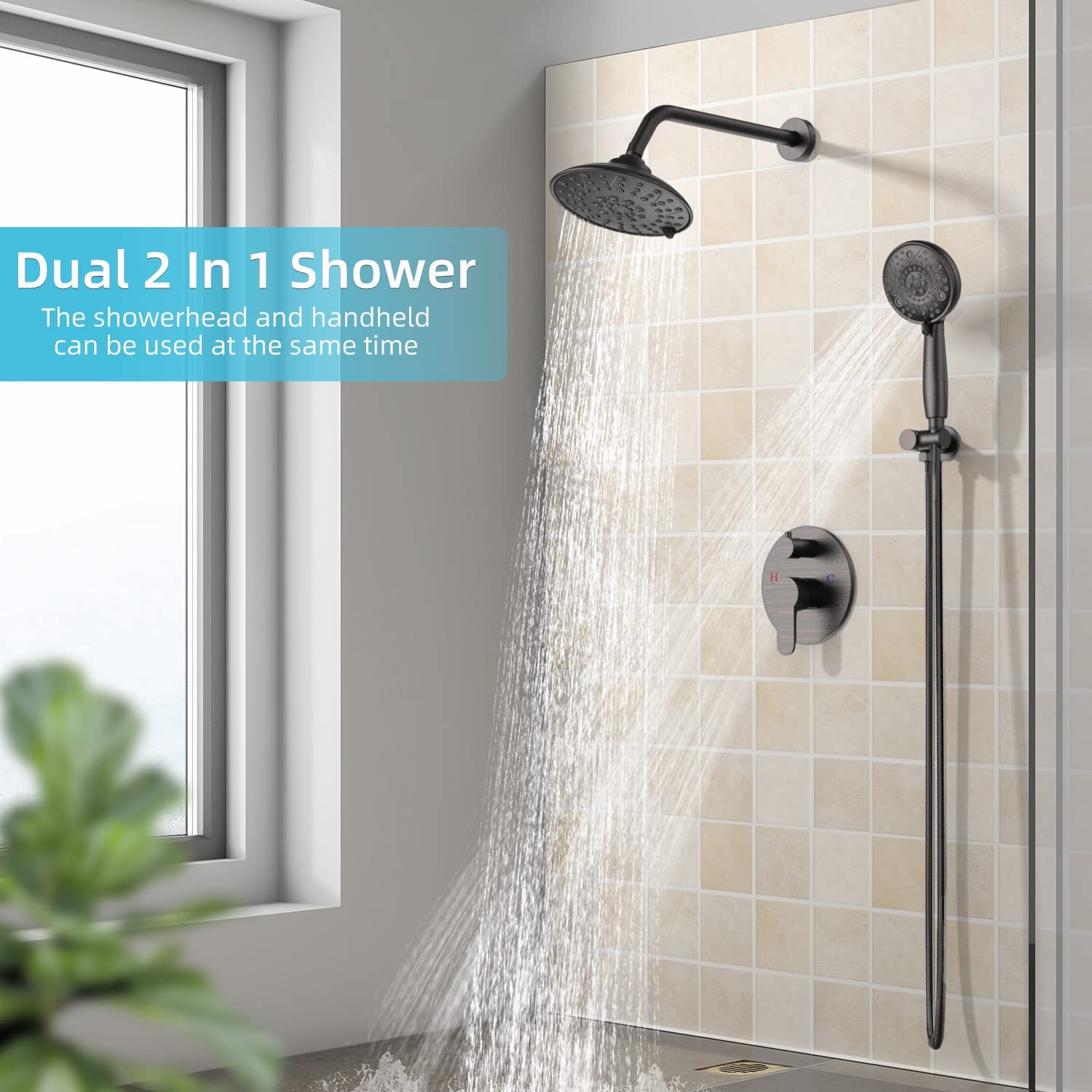 EMBATHER Shower Faucets Sets Complete with 3 Setting High Pressure Shower Head, Bathroom Wall Mounted Rainfall Shower Fixtures with 8-Mode Handheld Spray, Oil Rubbed Bronze