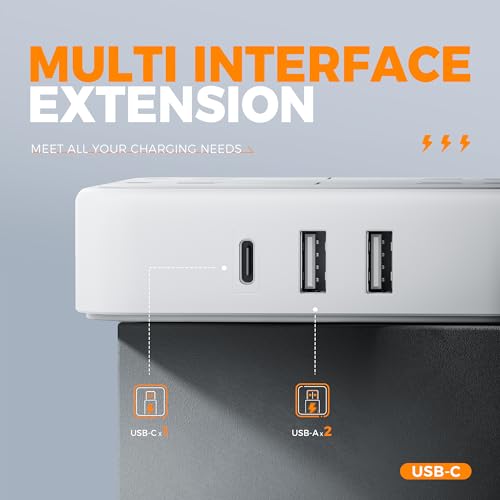 Flat Plug Surge Protector Power Strip, TESSAN 5 ft Ultra Thin Extension Cord with 3 USB Wall Charger(1 USB C Port), 4 Outlets Slim Desk Charging Station for Travel, Office, Dorm Room Essentials