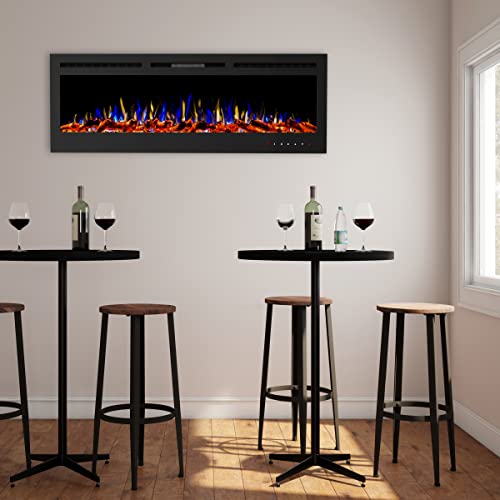 Electric Fireplace - 72 Inch LED Wall or Recessed Fireplace Heater with Front Vent,10 Ember Colors, Touchscreen, and Remote by Northwest (Black)