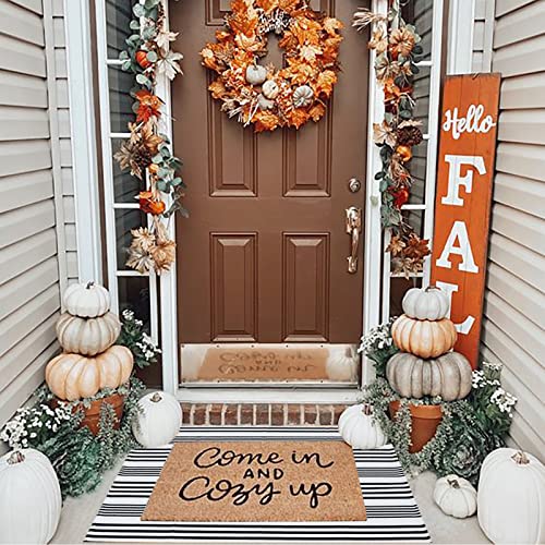 MUBIN Cotton Black and White Striped Rug, 27.5" x 43" Outdoor Reversible Hand Woven Washable Rug Porch Entryway Stripe Carpet for Layered Front Door Mats