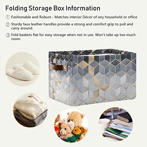 Foldable Storage Baskets, Marble Geometric Cubes Black White Storage Bins with Handles, Decorative Cloth Organizer Storage Boxes for Home|Office 15 x 11 x 9.5 in