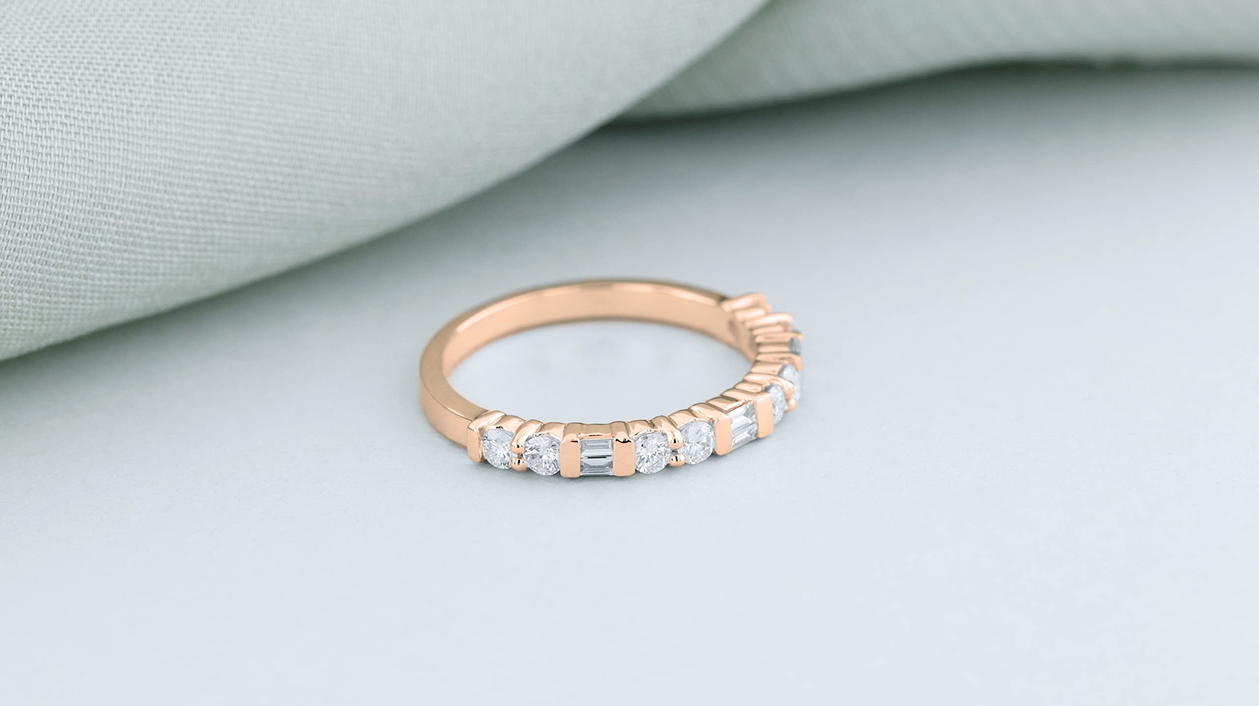 Dazzlingrock Collection 0.40 Carat (ctw) Baguette & Round White Diamond Stackable Wedding Band for Women in 10K Rose Gold Size 8