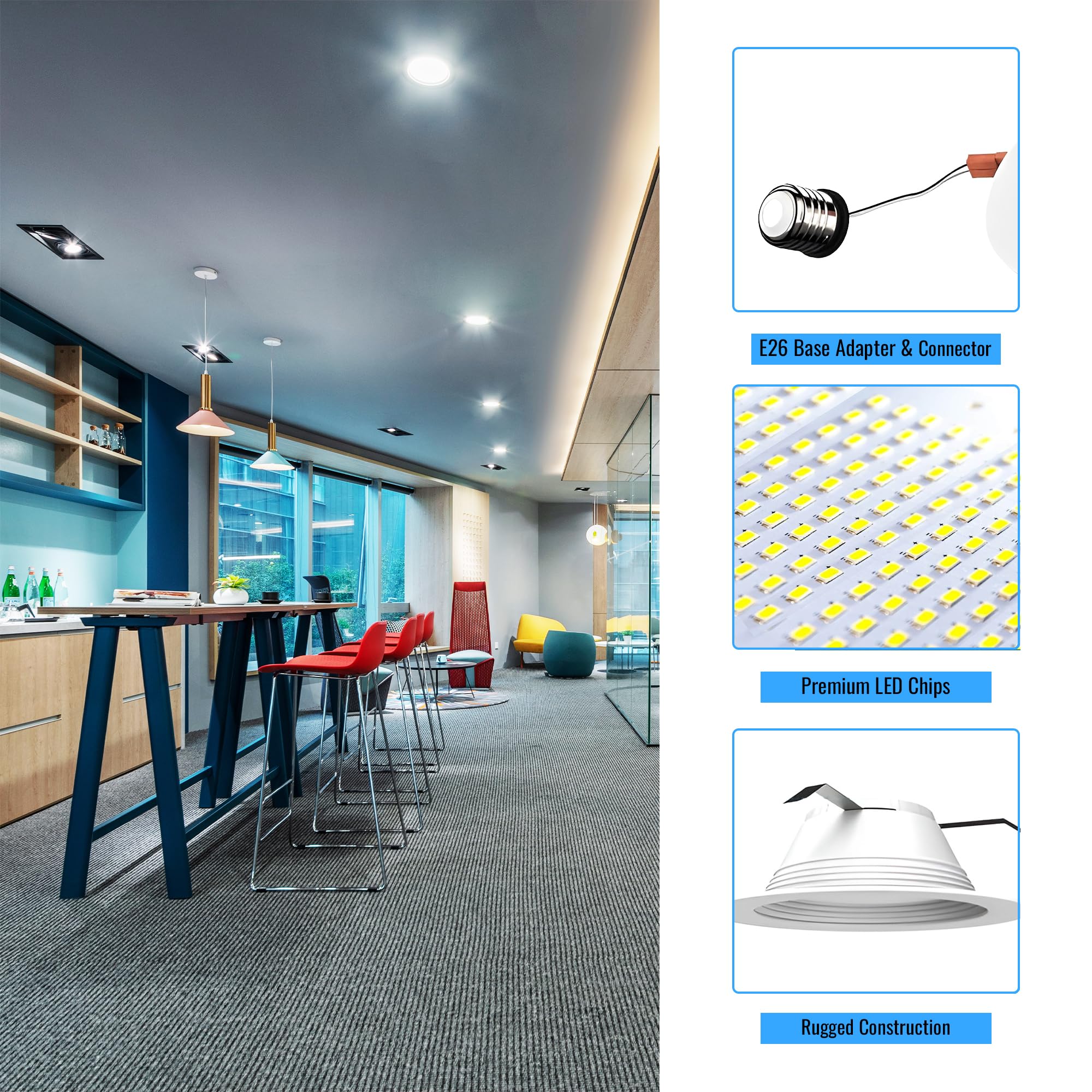 LEDMyplace 4 inch 10W Round Dimmable Retrofit LED Recessed Downlight, Pack of 4, 3000K Warm White, 650 Lumens, Replace of 35W, Baffle Trim Can Lights for Ceiling, Indoor Lighting for Home, Kitchen