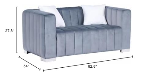Familymill 63'' Modern Premium Velvet 2-Seater Couch/Loveseat Sofa with Metal Base Legs and 2 Pillows for Living Room/Bedroom, Blue Grey