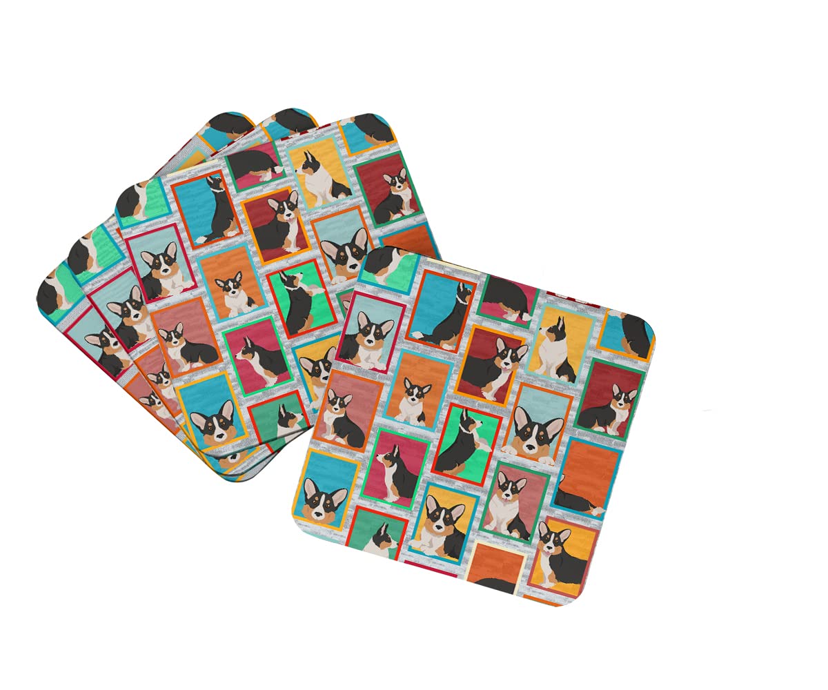 Caroline's Treasures MLM1112FC Lots of Tricolor Cardigan Corgi Foam Coasters Set of 4 Cup Coasters for Indoor Outdoor, Tabletop Protection, Anti Slip, Mouse pad Material