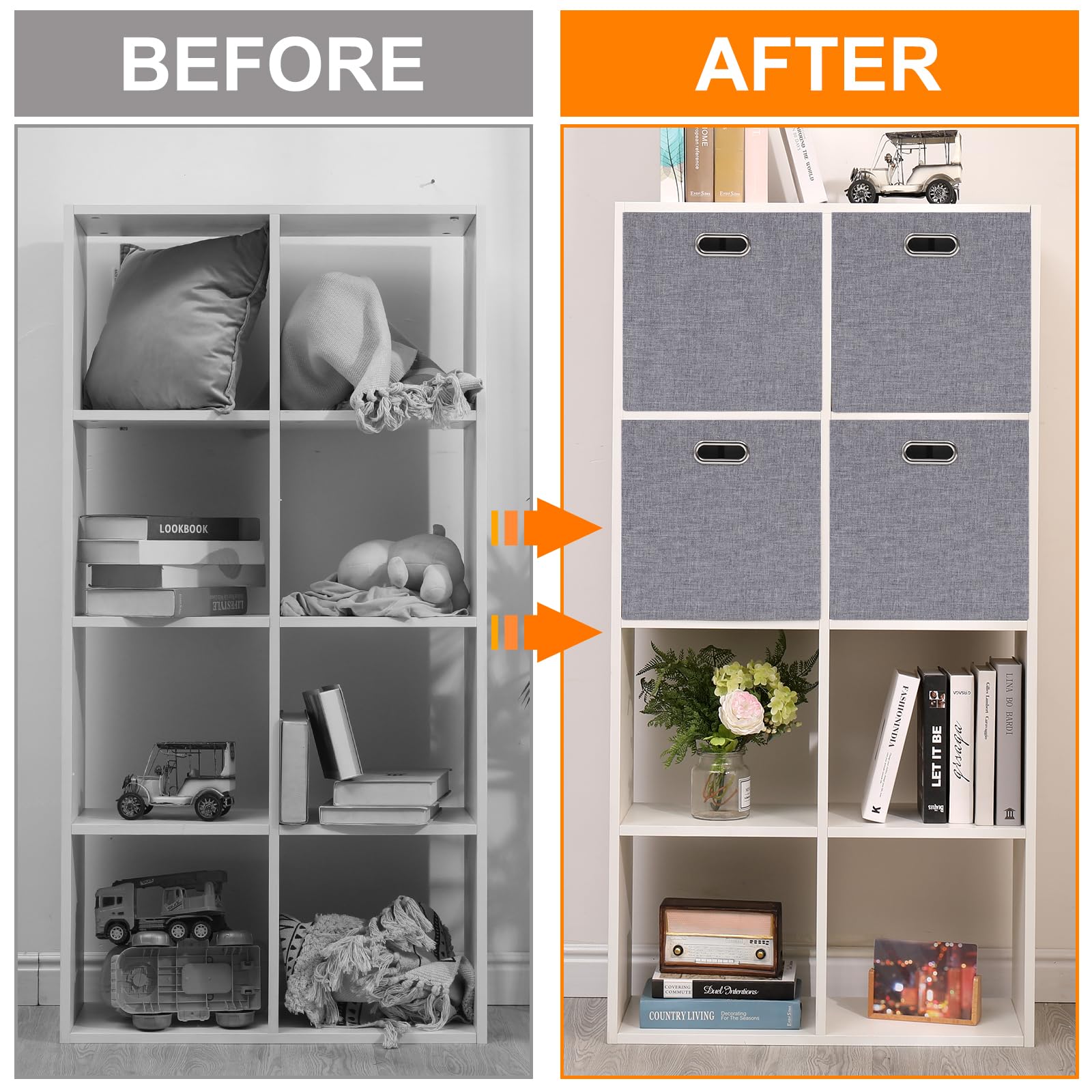 Jermichoc Storage Bins 13x13x13, Cube Storage Bin 4 Pack, Collapsible Storage Bins Fabric with Metal Handle for Clothes, Toys, Books (grey)