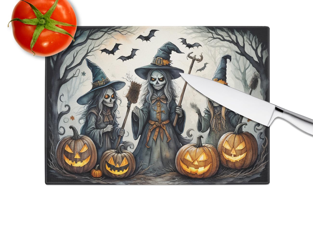 Caroline's Treasures DAC2292LCB Witches Spooky Halloween Glass Cutting Board Large Decorative Tempered Glass Kitchen Cutting and Serving Board Large Size Chopping Board