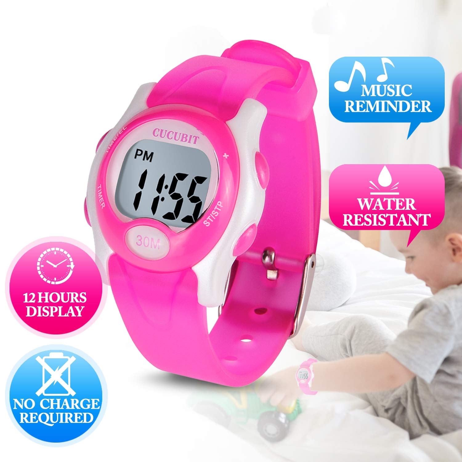 CUCUBIT Music Potty Training Watch Reminder Water Resistant Toddler Toilet Training Aid Potty Timer (Blue)
