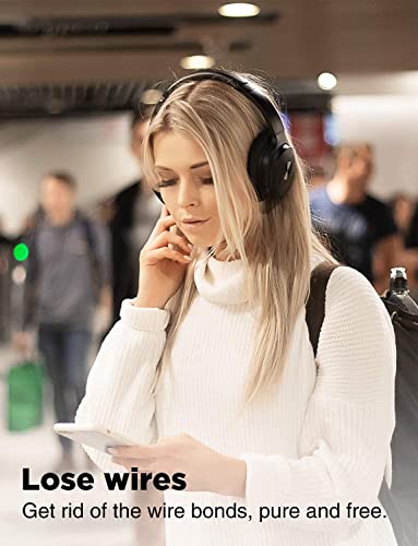 Qisebin Active Noise Cancelling Headphones, SE7 Bluetooth Headphones with Microphone Deep Bass Wireless Headphones Over Ear, Comfortable Protein Earpads, 30 Hours Playtime for Travel/Work, Black