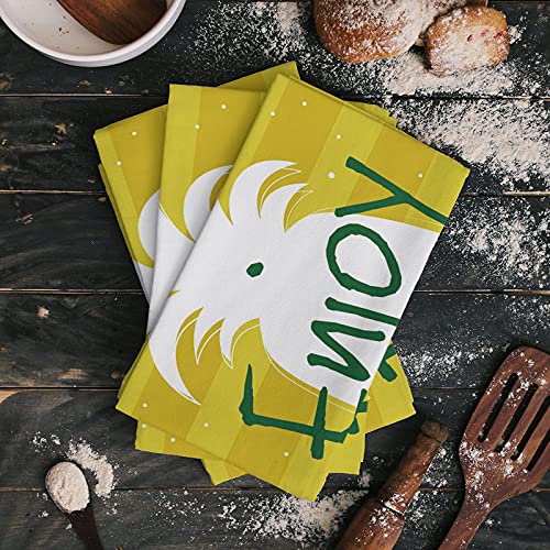 Kitchen Towels Dish Cloth 1 Pack Summer Pineapple Fruit Texture Soft Absorbent Dish Towel Reusable Cleaning Cloths Tea Bar Hand Towels Enjoy Quote on Yellow Stripe Drying Dishcloth for Dishes