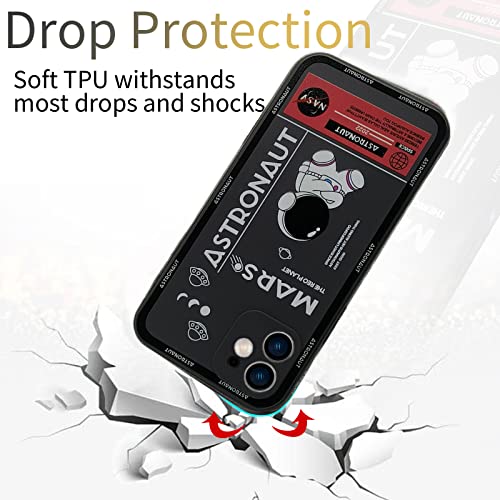 JHLZSST for iPhone 12 Cute Case, Cool Cartoon Space Rocket Design Stylish Bumper Soft TPU Rubber Protective Anti-Slip Shockproof Fashion Case Man Women,Black