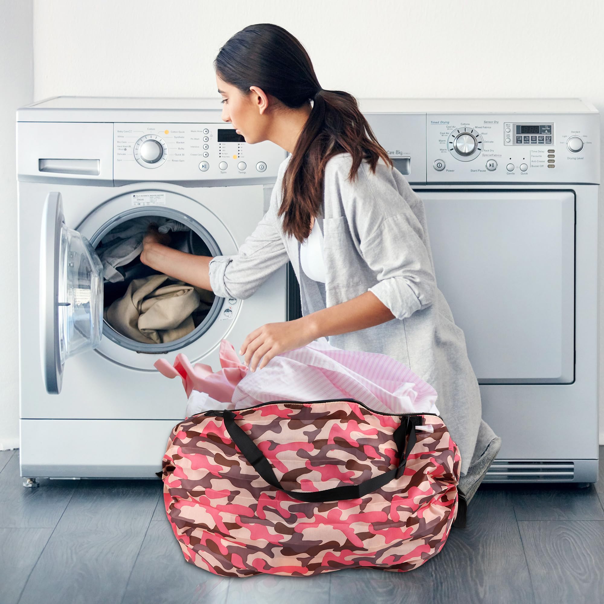 evron Reusable Travel Grocery Bags,Travel Laundry Bag,Dirty Clothes Organizer,Shopping Bag,Duffle Bag,Foldable Tote Bags (Pink Camo)