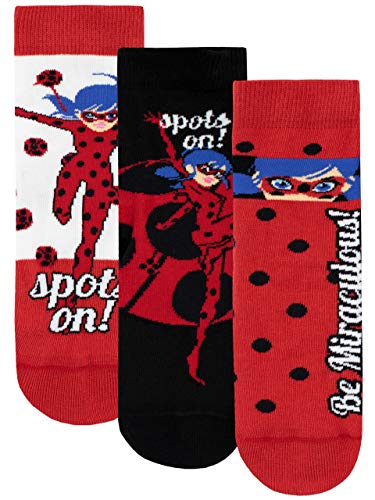 Miraculous Ladybug Girls' Lady Bug Socks Pack of 3 Size 10 to 13 Multicolored