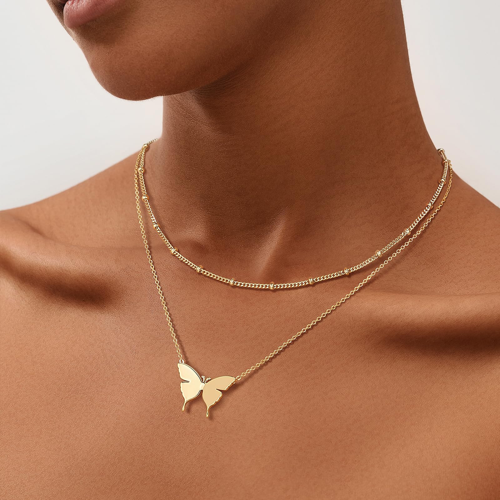 MEVECCO Gold Butterfly Pendant Necklaces,18K Gold Plated Dainty Cute Handmade Jewelry for Women …