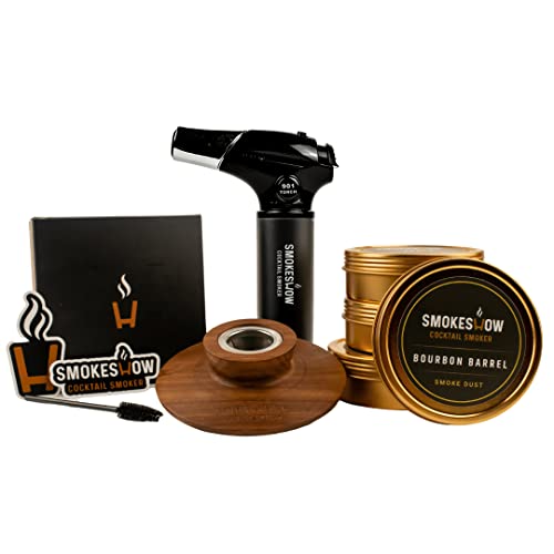Cocktail Smoker Bundle with Kitchen Torch, Four Flavors of Wood Chips, Apple, Hickory, Cherry and Bourbon Soaked Oak. (No Butane Included) - Smokeshow