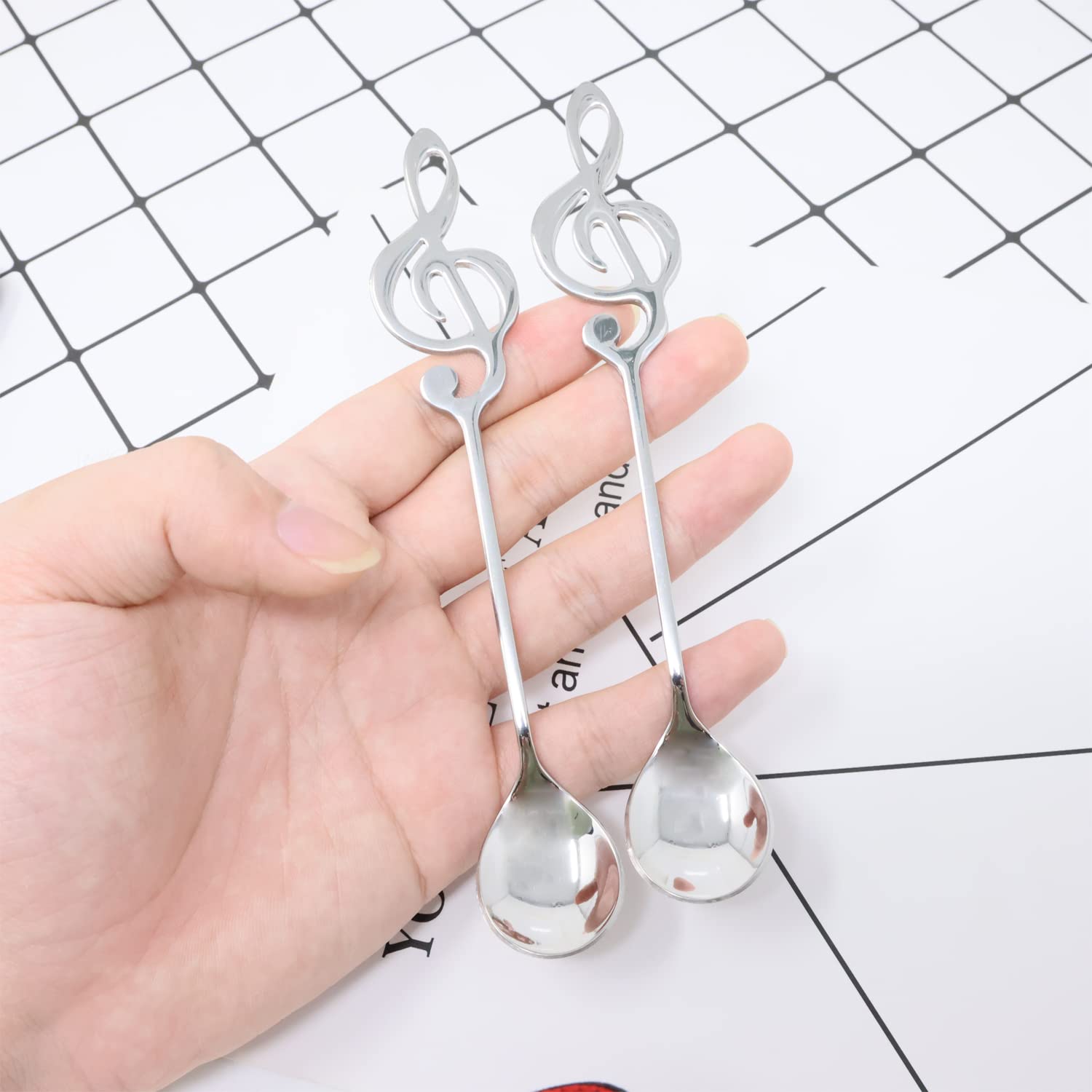 Honbay 6PCS Stainless Steel Coffee Spoons Musical Note Mixing Teaspoons Small Dessert Ice Cream Spoons for Home, School, Office or Restaurant (6.14")