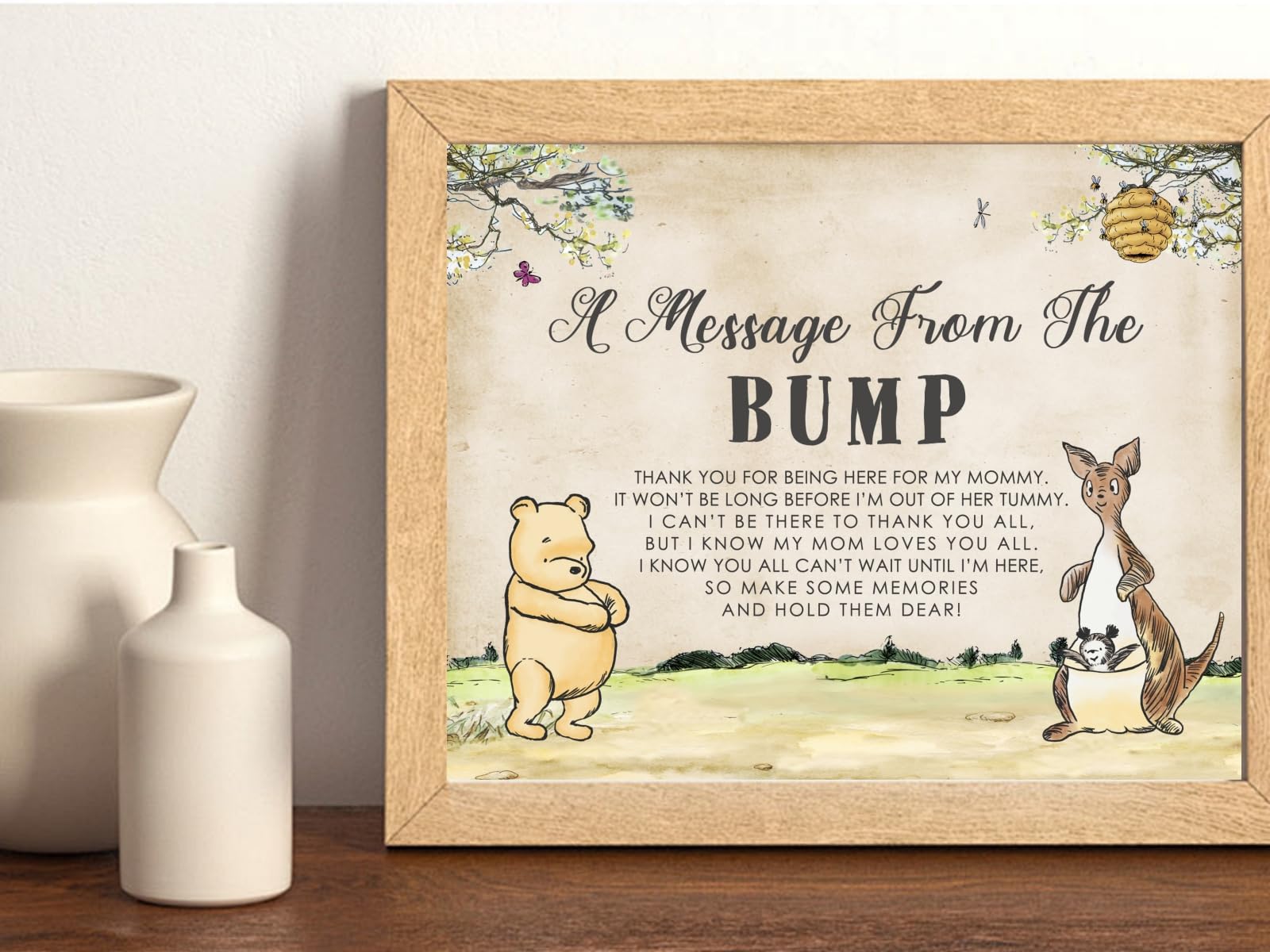Unbala Cute Bump Centerpieces for Tables Winnie Table Sign Classic Pooh Baby Shower Decorations Winnie Birthday Decorations (8x10in), Beige