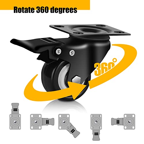 QNCZ 2" Caster Wheels, Casters Set of 4 Heavy Duty but Silent, Excellent Locking Casters with Polyurethane (PU) Wheels, Swivel Plate Castor Wheels for Cart, Furniture, Workbench.