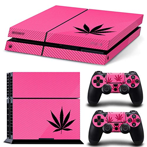 ZOOMHITSKINS Compatible for PS 4, Rose Weed Pink Herb Leaf Black Carbon Pot Happy Cool 420, Durable & Fit Vinyl, Made in The USA
