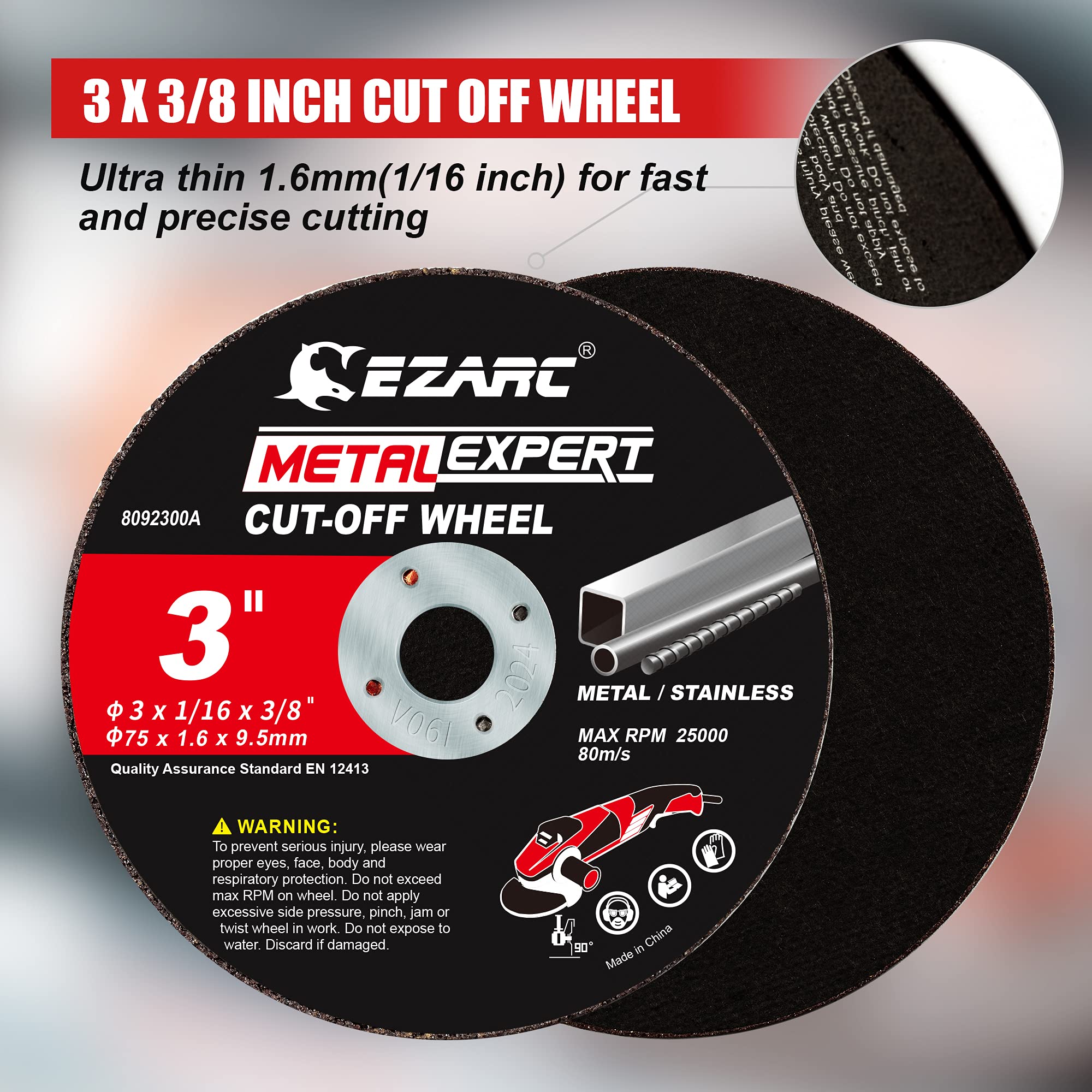 EZARC Cut Off Wheels 25 Pack, 3β x 1/16β x 3/8β Cutting Wheel, Metal & Stainless Steel Cutting Disc for Die Grinder