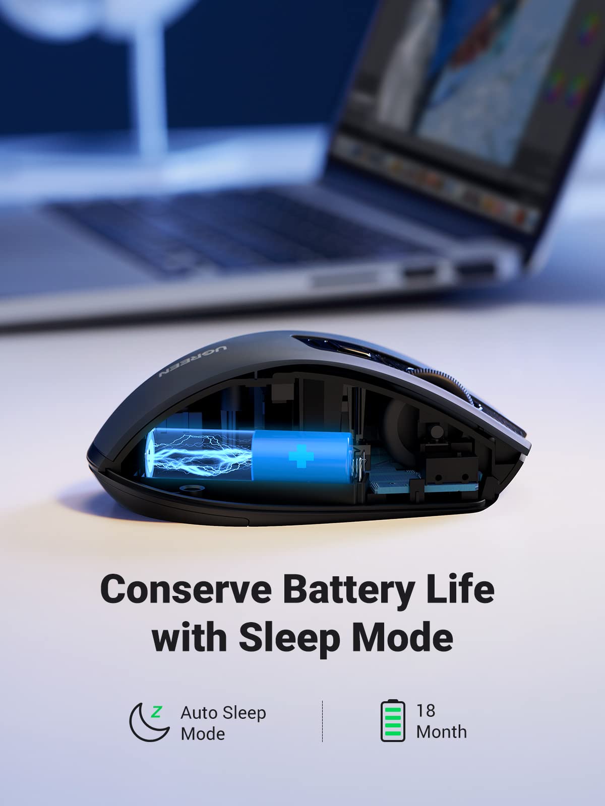 UGREEN Wireless Mouse 2.4G with USB Receiver, 5-Level 4000 DPI 6 Buttons,18 Months Battery Life Cordless Mouse, Ergonomic Computer Mice for Laptop, Computer, PC, MacBook, Chromebook Black