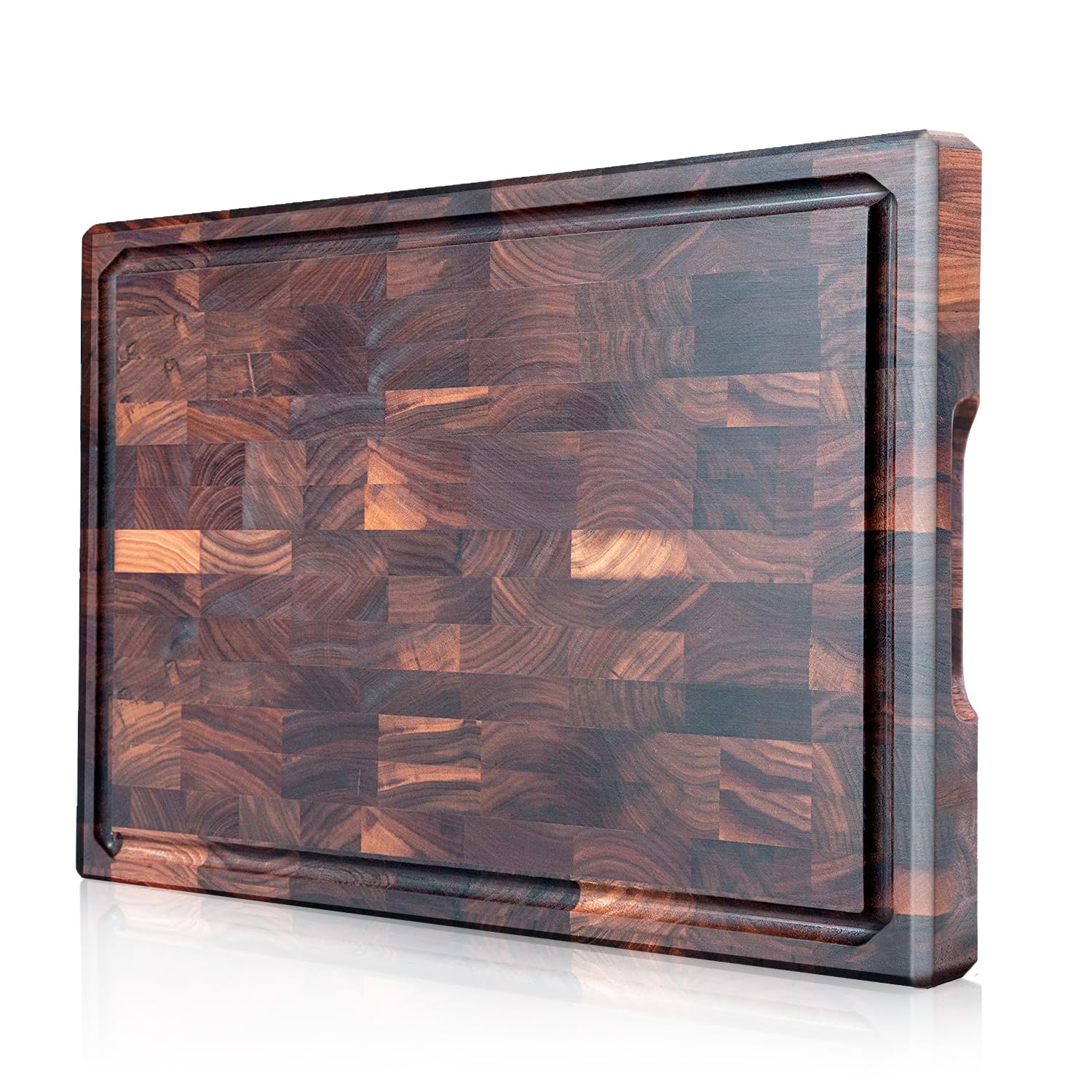 COCOBOSS Walnut Cutting Boards for Kitchen Chopping Board End Grain Cutting Board Premium Black Walnut Wood Cutting Board with Juice Groove, Non-Slip Feet & Handles(13.5 x 9.4 x 1.0 Inch, Gift Box)