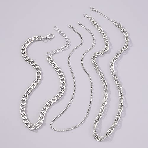 JWICOS Silver Miami Cuban Link Chain for Women and Girls Chunky Chain Necklace with Three Layer Boho Bohemia Choker (Silver)