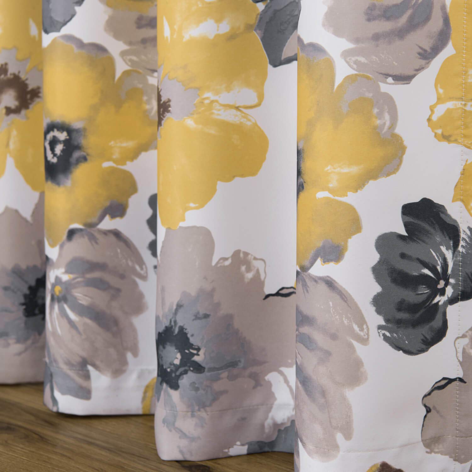 Clacoco Gray Yellow Flower Curtains and Drapes for Living Room Grommet Top 1Panel 42" W 84" L