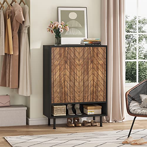 LITTLE TREE Shoe Cabinet with Doors, 6-Tier Modern Shoe Storage Cabinet with Adjustable Shelves, Wooden Free Standing Shoe Storage for Entryway, Hallway, Closet