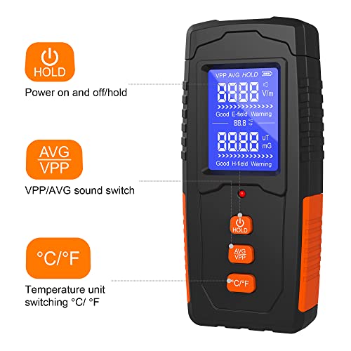 EMF Meter Handheld Electromagnetic Field Radiation Detector Rechargeable Digital LCD EMF Meter Tester for Home Outdoor and Ghost Hunting Inspections
