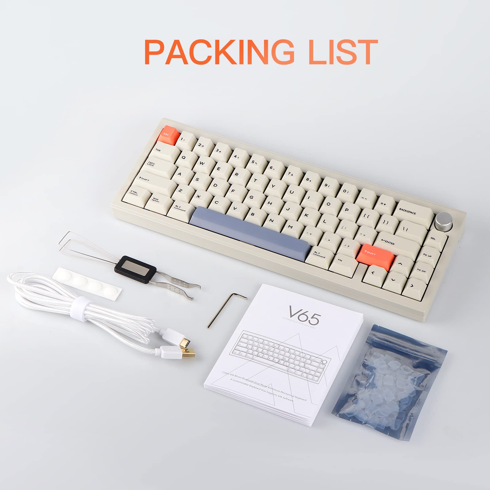 EPOMAKER CIDOO V65 V2 Wireless/Wired Mechanical Keyboard, 65% Hot Swappable Gasket Mount, with VIA Programmable Software, South-Facing LED, Aluminum CNC Casing, Poron Foam, Knob for Linux/Win/Mac