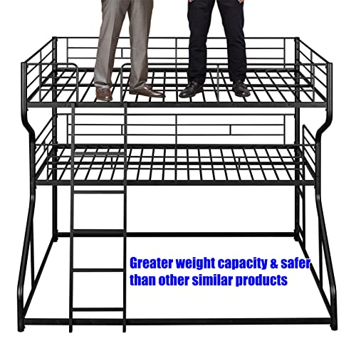 SNIFIT Upgraded Version & Stronger Metal Full XL Over Twin XL Over Queen Triple Bunk Bed, Thickened Reinforced Triple Steel Bunk Bed Frame with Safer Ladder & Guardrail (Faster Assembly) (Black)