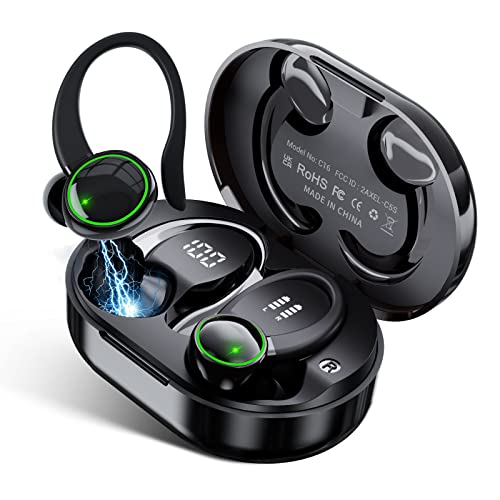 for Google Pixel 4a 5G Wireless Earbuds Bluetooth Headphones 48hrs Play Back Sport Earphones with LED Display Over-Ear Buds with Earhooks Built-in Mic - Black