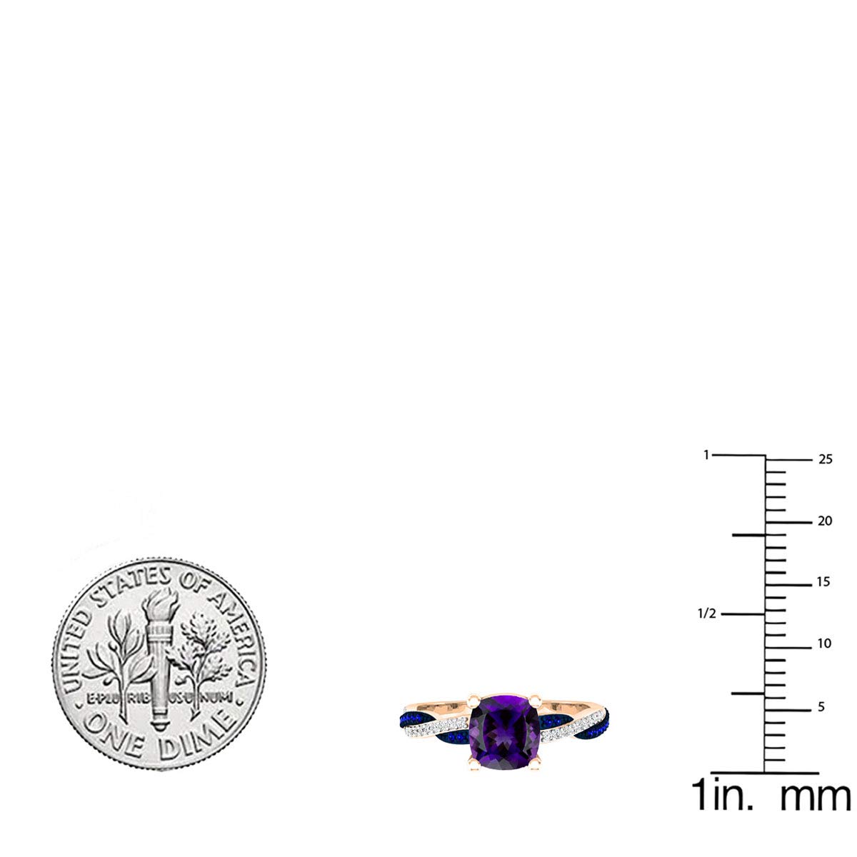 Dazzlingrock Collection 14K 6 MM Cushion Amethyst, Round Blue Sapphire & Diamond Engagement Ring, Rose Gold, Size 5.5
