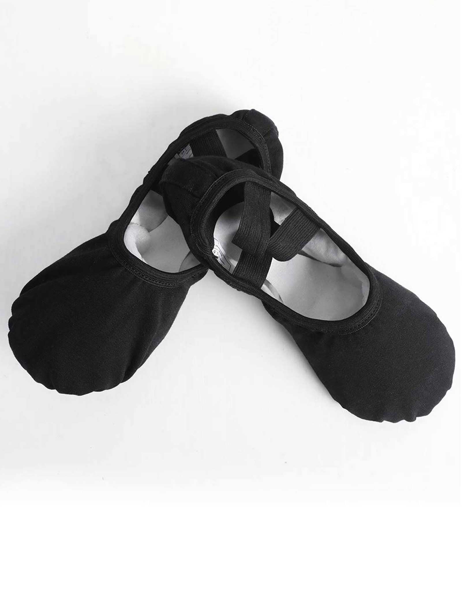 Daydance Black Ballet Slippers for Women, 4 Way Elastic Canvas Dance Shoes