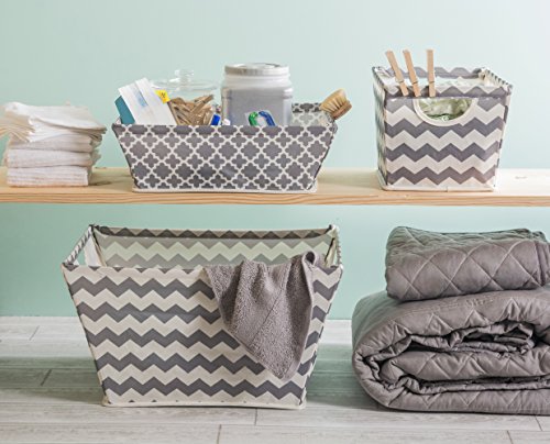 DII Collapsible Polyester Storage Bin, Trapezoid Chevron, Gray, Medium