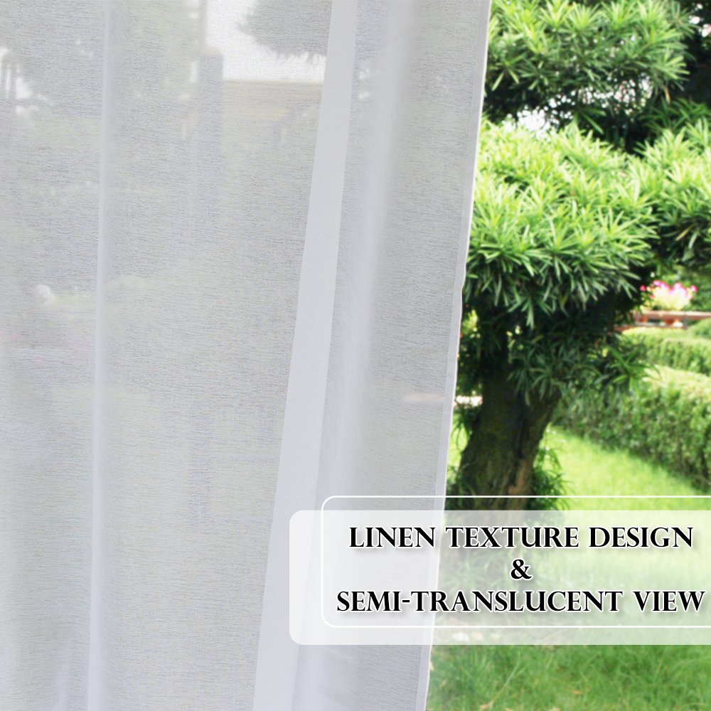 RYB HOME Outdoor Sheer Curtains - Linen-Like White Sheer Panel Grommet Top Dry Fast Prevent Directly Light Exposure for Garden/Porch, with Free Rope Tieback, W 54 x L 96 inch, 1 Pc