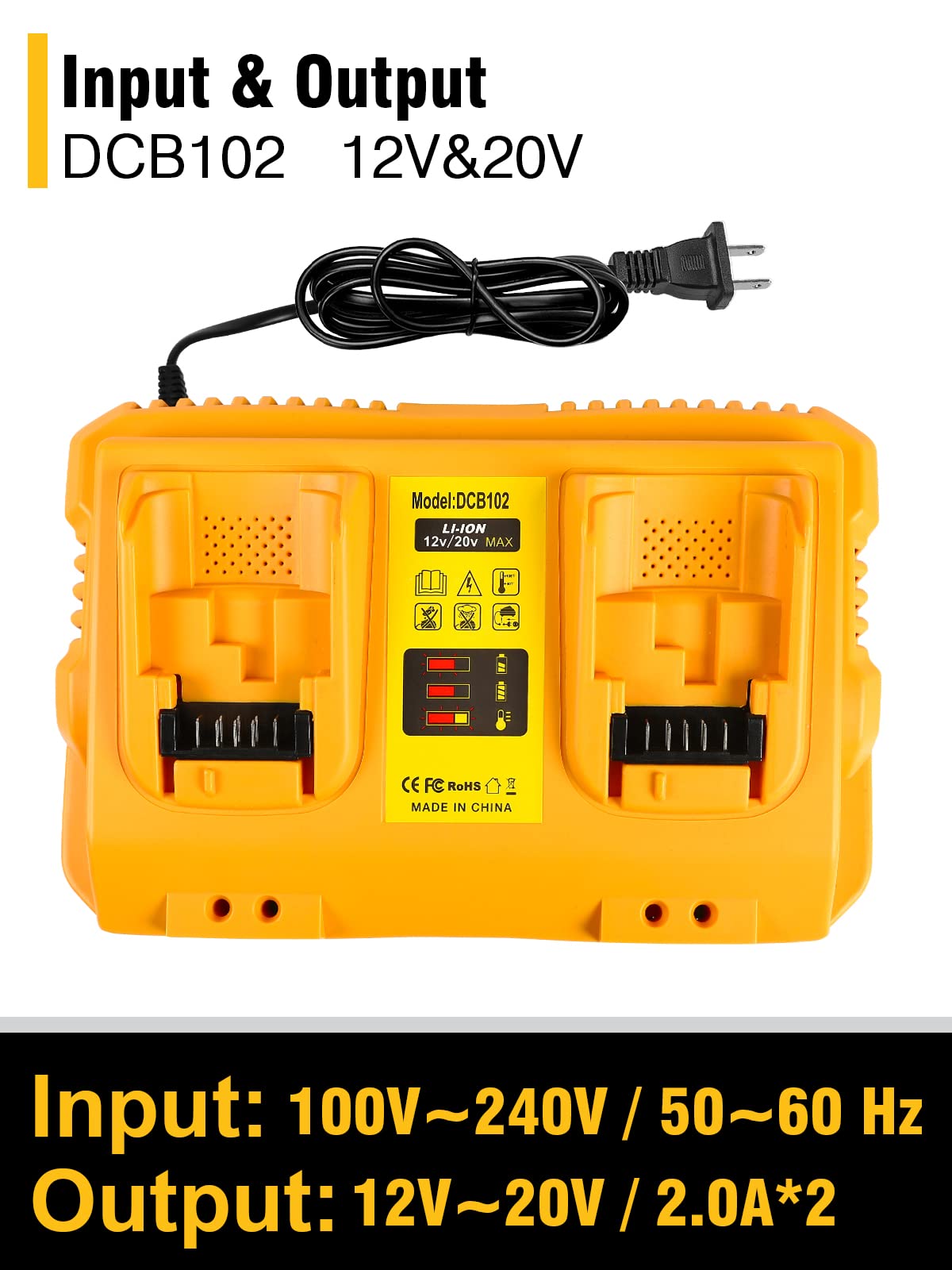 COOMYXIN DCB102 Battery Charger Station for Dewalt 12V/20V Batteries - Replacement Charger for Dewalt Power Tools