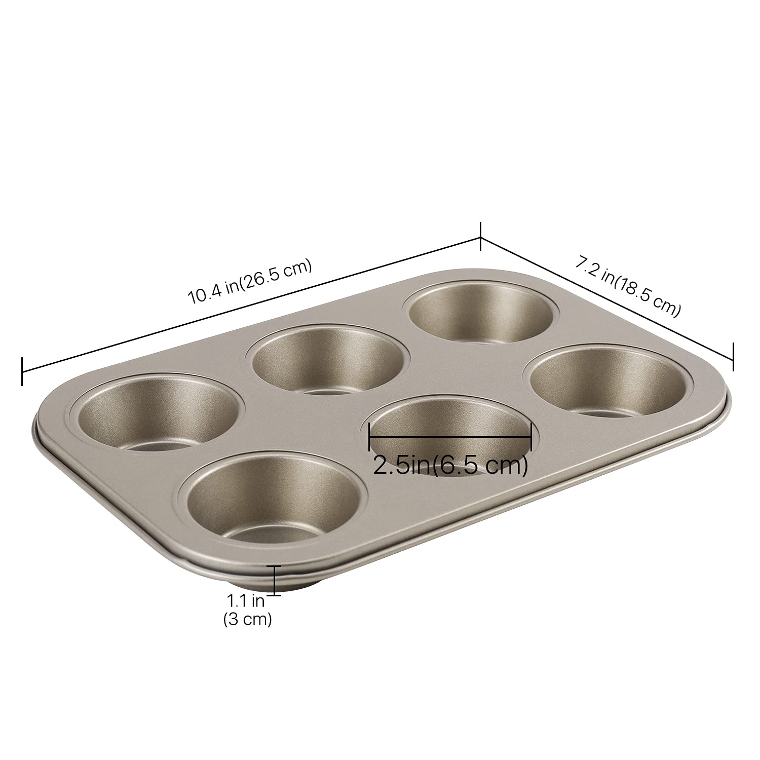 Flexzion Muffin Tray Cupcake Baking Pan 2 Pack, 6-Cup Nonstick Carbon Steel Muffin Tins Non-Stick Cupcake Tin Bakeware Accessories for Baking Cupcakes Muffin Brownies Snacks, Easy Clean, Fridge Safe