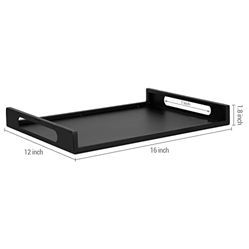 MyGift Large Modern Matte Black Metal Serving Tray, 12 x 16 inch Decorative Coffee Table Ottoman Tray with Curved Cutout Handles