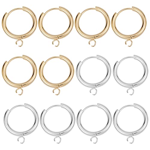 SUNNYCLUE 1 Box 12Pcs Huggie Hoop Leverbacks 18mm Leverback Earring Findings Real 24K Gold Plated Stainless Steel Lever Back Earring Hooks Round Hinged Hoops Earrings Hook for Jewelry Making Craft